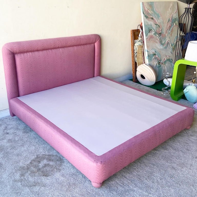 Postmodern Mauve Pink Fabric King Size Platform Bed with Headboard at ...