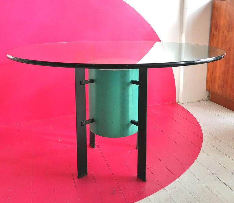 Postmodern Memphis Style Iron, Glass and Plywood Dining Table, USA ...