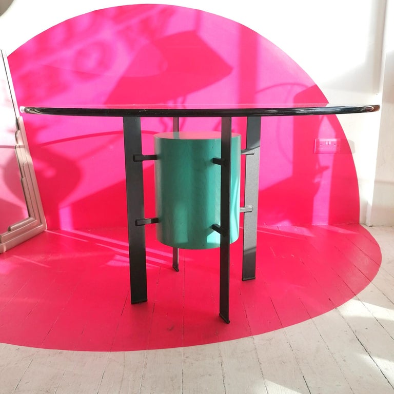 Postmodern Memphis Style Iron, Glass and Plywood Dining Table, USA ...