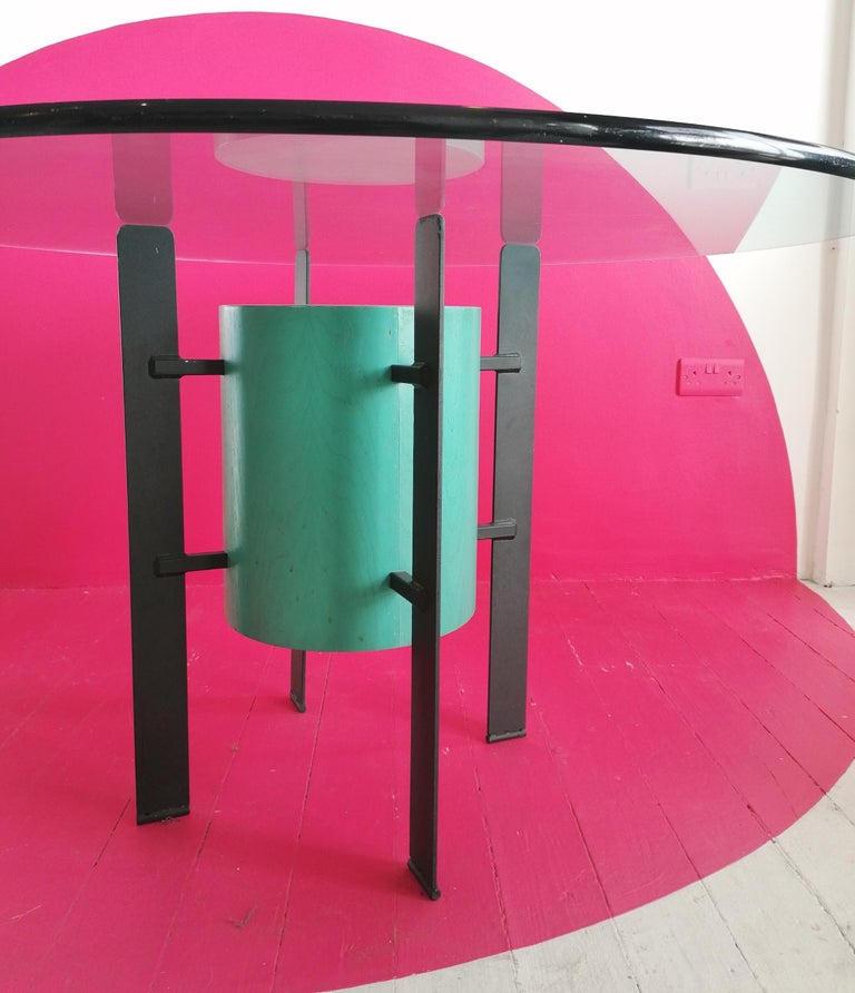 Postmodern Memphis Style Iron, Glass and Plywood Dining Table, USA ...