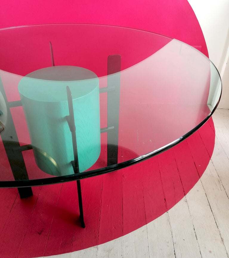Postmodern Memphis Style Iron, Glass and Plywood Dining Table, USA ...