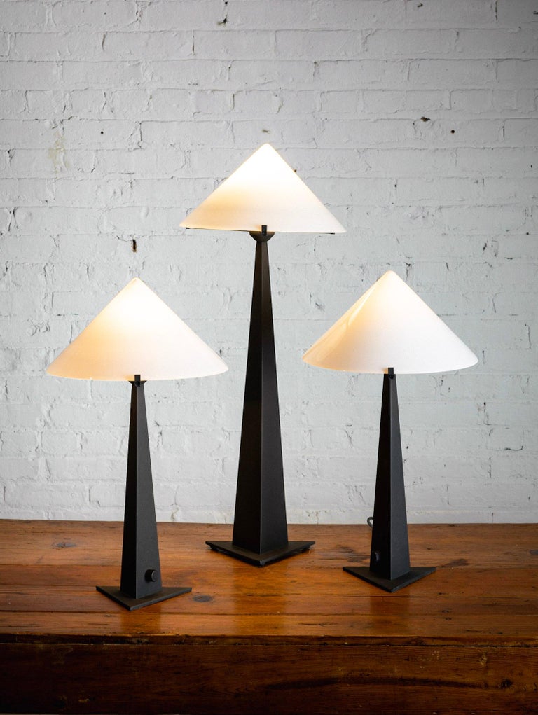Postmodern Metal and Glass Table Lamps, Set of 3 For Sale at 1stDibs