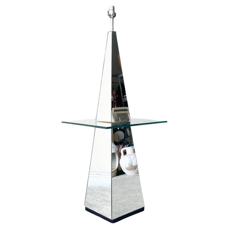 Postmodern Mirrored Pyramid Floor Lamp Table For Sale at 1stDibs