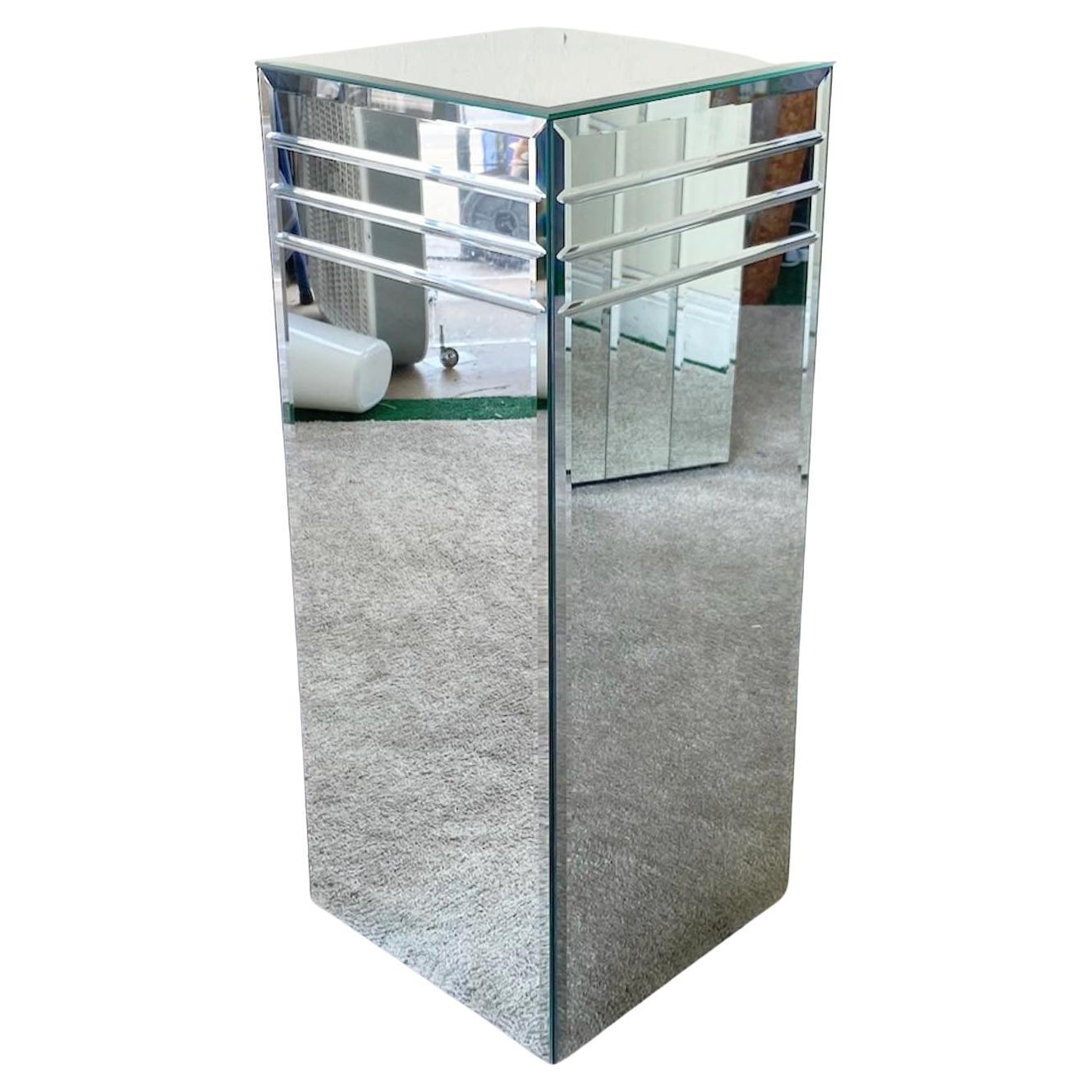 Postmodern Rectangular Prism With Wooden Trim Pedestal Side Tables - a ...