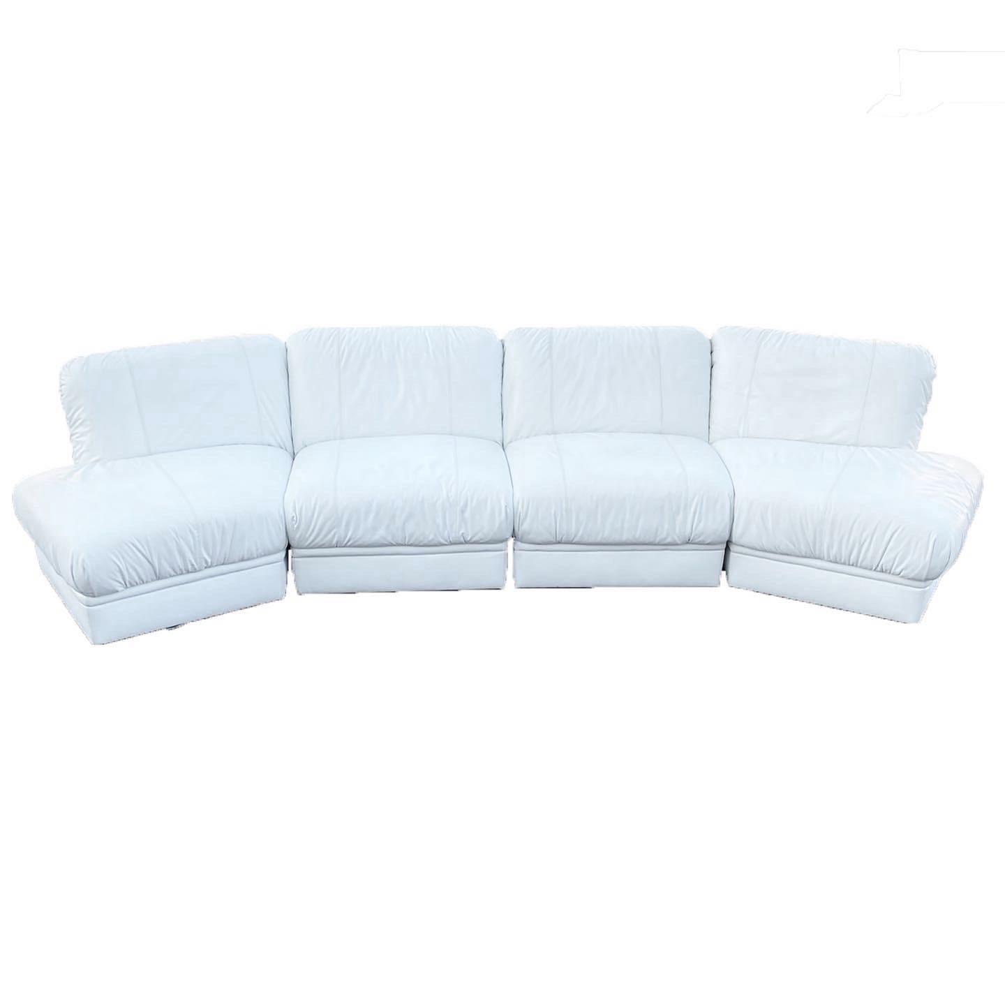 Postmodern Modular White Leather Sofa by Selig For Sale at 1stDibs
