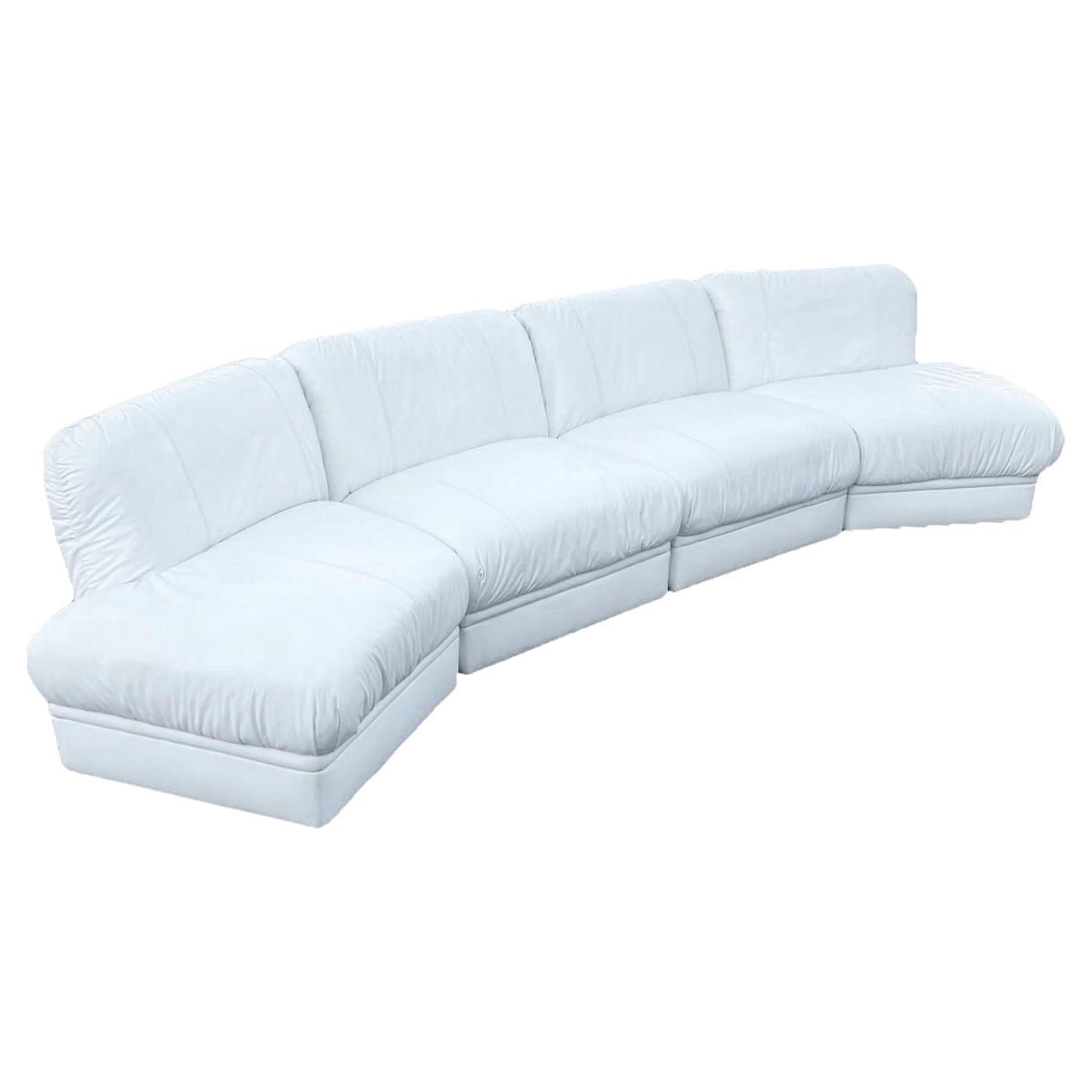 Postmodern Modular White Leather Sofa by Selig For Sale at 1stDibs