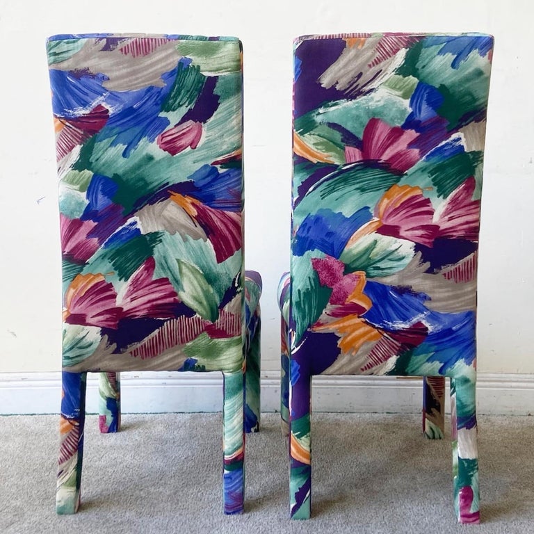 Postmodern Multi Color Channel Back Parsons Dining Chairs For Sale at ...