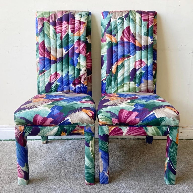 Postmodern Multi Color Channel Back Parsons Dining Chairs For Sale at ...