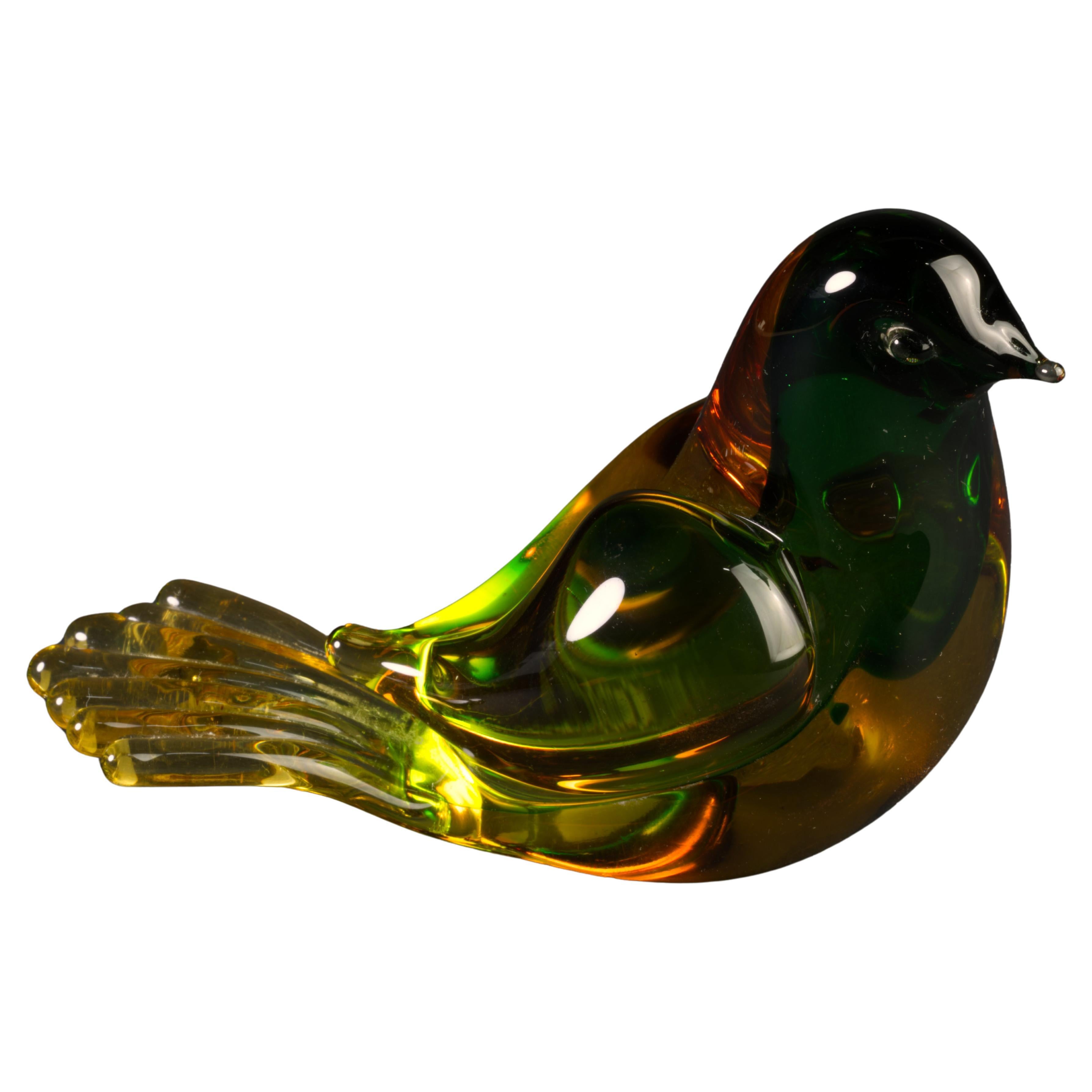 Postmodern Murano Glass Amber Bird Figurine Paperweight For Sale at 1stDibs