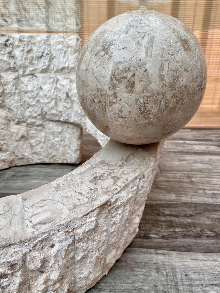 Postmodern Natural Mactan Stone Round Coffee Table with Glass Top circa ...