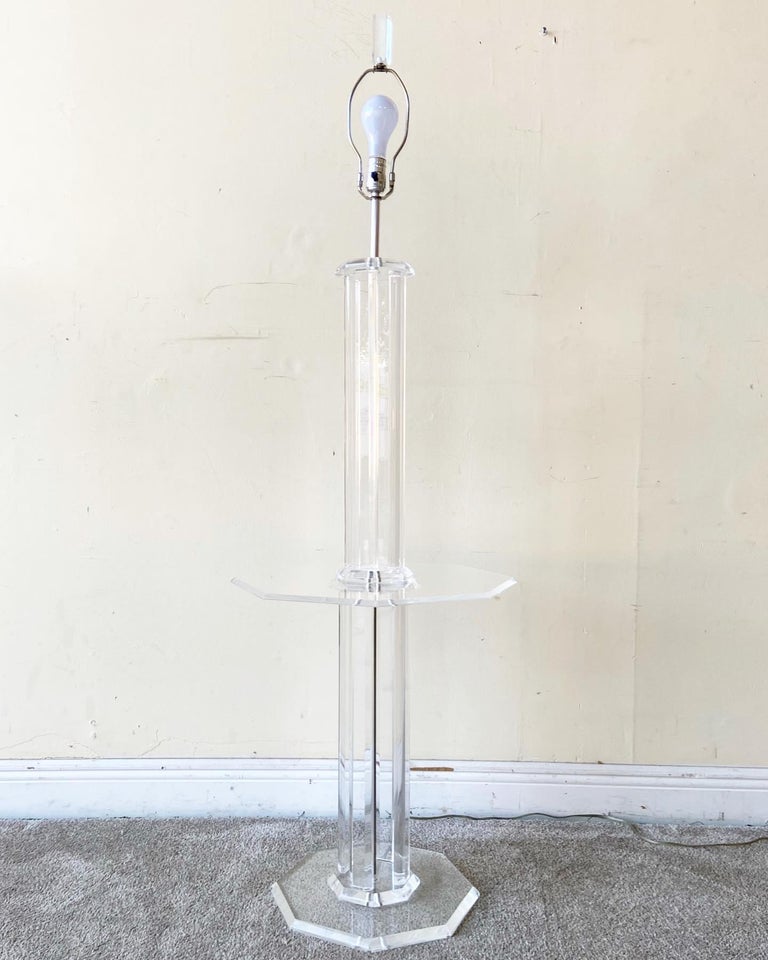 Postmodern Octagonal Lucite Floor Lamp Side Table For Sale at 1stDibs
