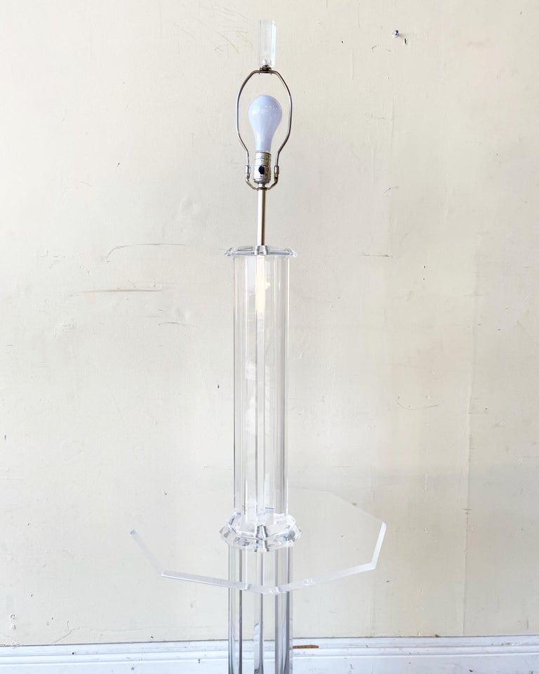 Postmodern Octagonal Lucite Floor Lamp Side Table For Sale at 1stDibs