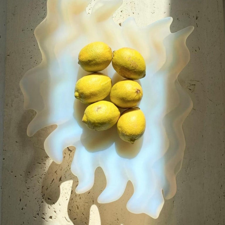 Postmodern Opal Frosted Art Glass Squiggle Platter, circa 1980s For ...