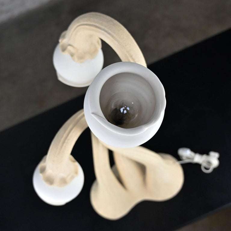 Postmodern or Art Nouveau Style Calla Lily Stoneware Table Lamp by Doug ...