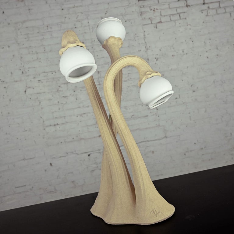 Postmodern or Art Nouveau Style Calla Lily Stoneware Table Lamp by Doug ...
