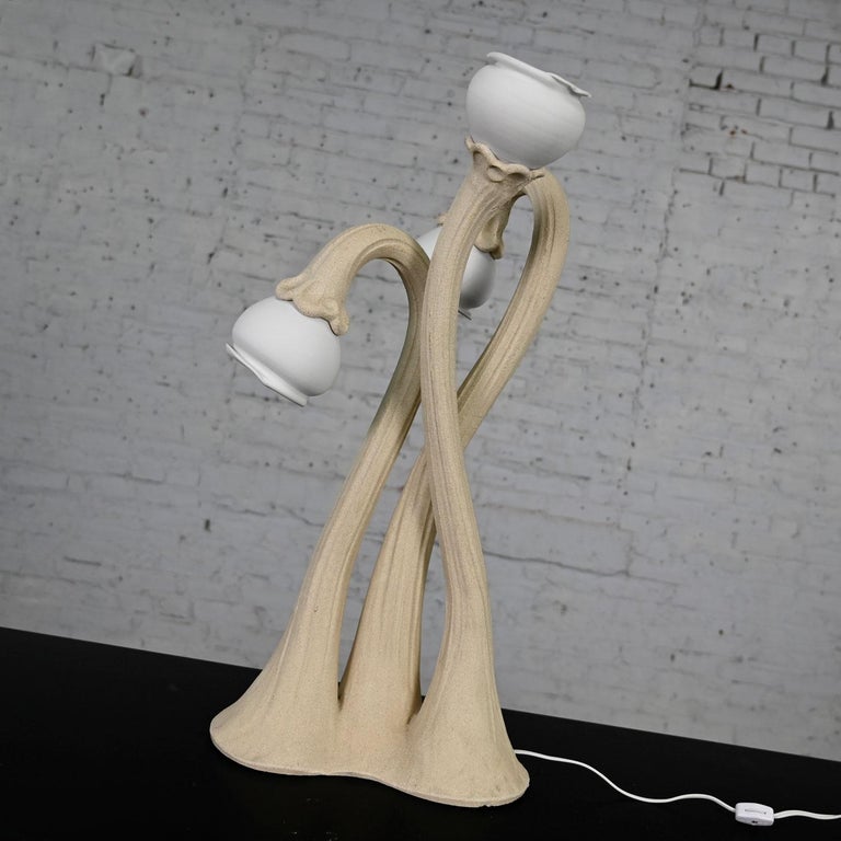Postmodern or Art Nouveau Style Calla Lily Stoneware Table Lamp by Doug ...