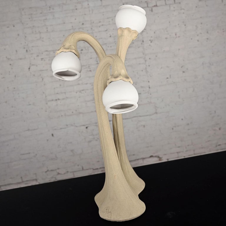 Postmodern or Art Nouveau Style Calla Lily Stoneware Table Lamp by Doug ...