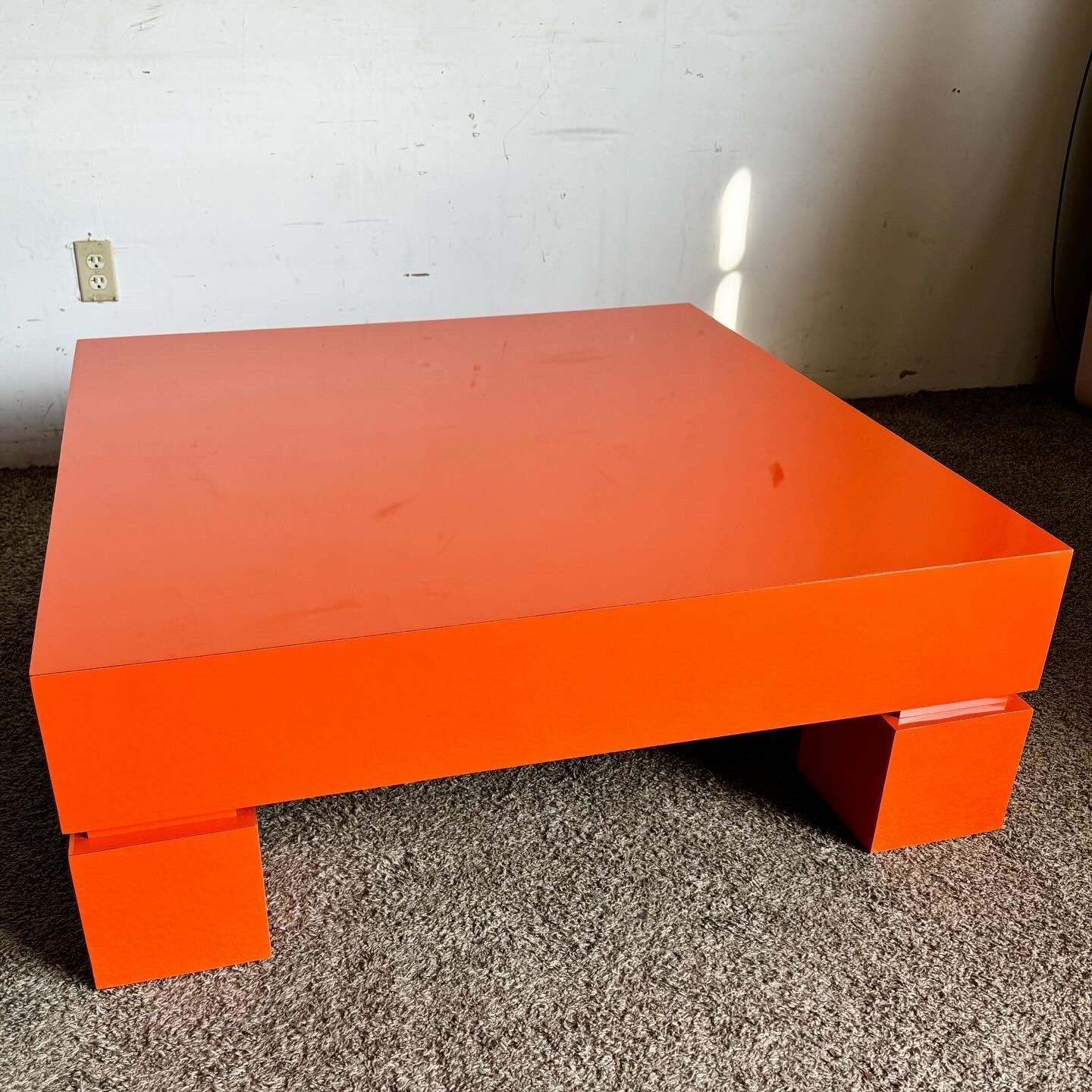 Postmodern Orange Lacquer Laminate Cubic Coffee Table For Sale at 1stDibs