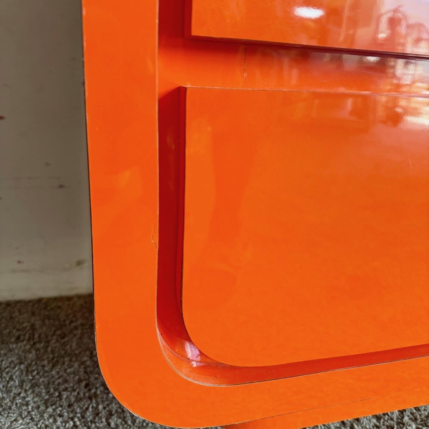 Postmodern Orange Lacquer Laminate Waterfall Dresser - 9 Drawer For ...