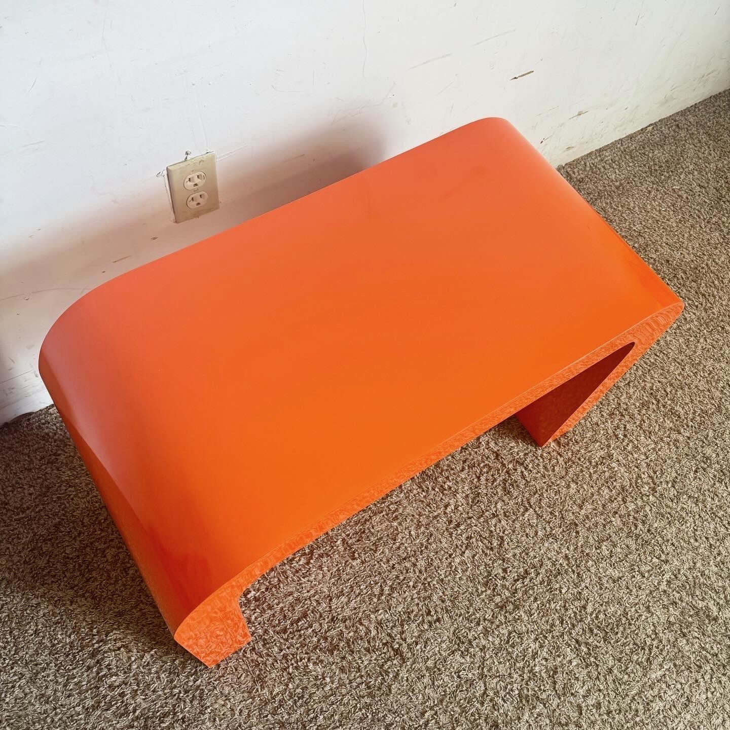 Postmodern Orange Lacquer Laminate Waterfall Side Table/Bench For Sale ...