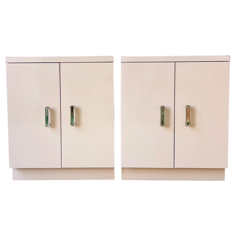 Postmodern Peach Lacquer Laminate Cabinet Nightstands with Gold and ...