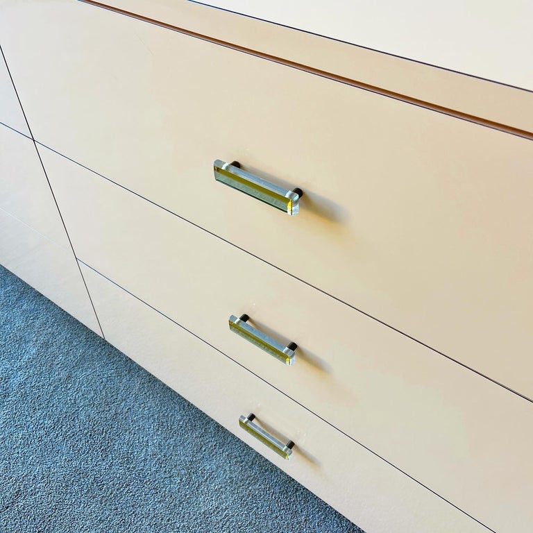 Postmodern Peach Lacquer Laminate Dresser with Gold and Lucite Handles ...