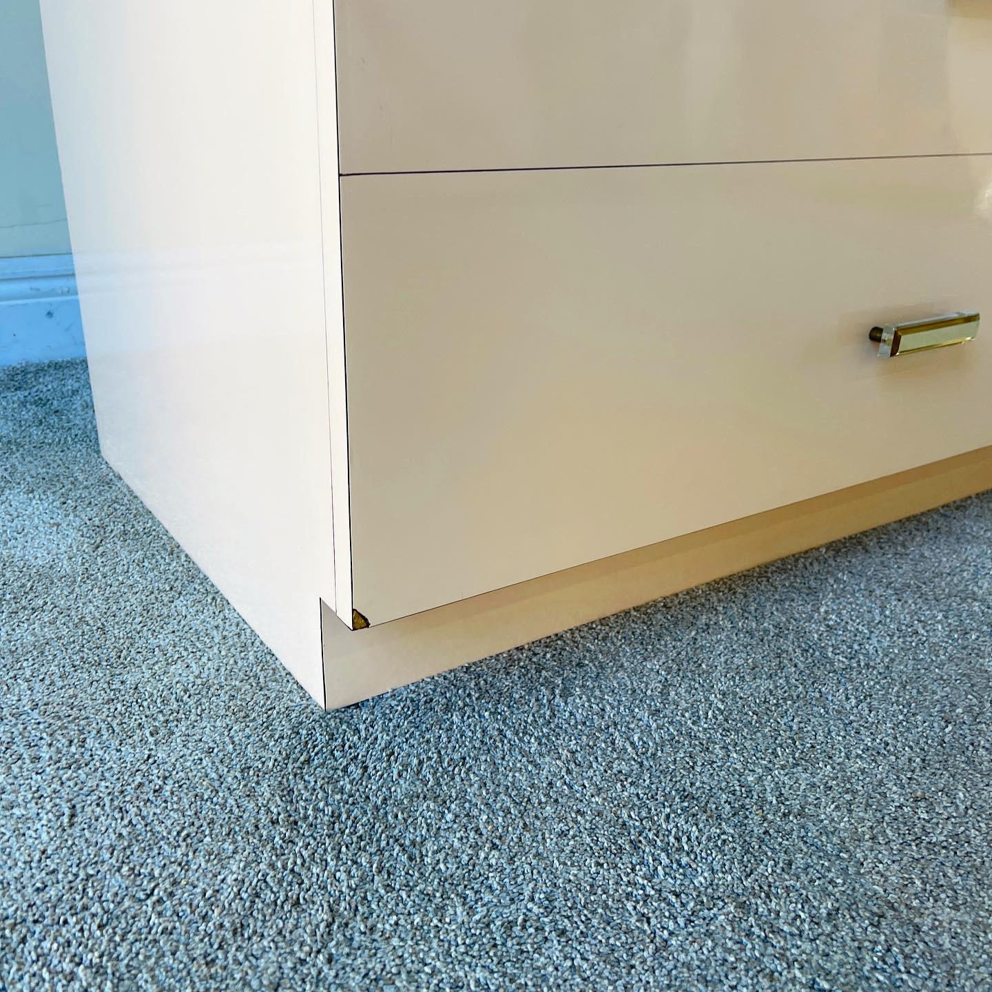 Postmodern Peach Lacquer Laminate Dresser with Gold and Lucite Handles ...