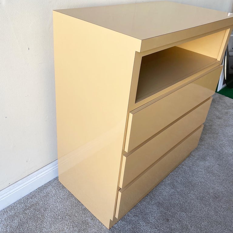 Postmodern Peach Lacquer Laminate Highboy Dresser 3 Drawers For Sale at ...