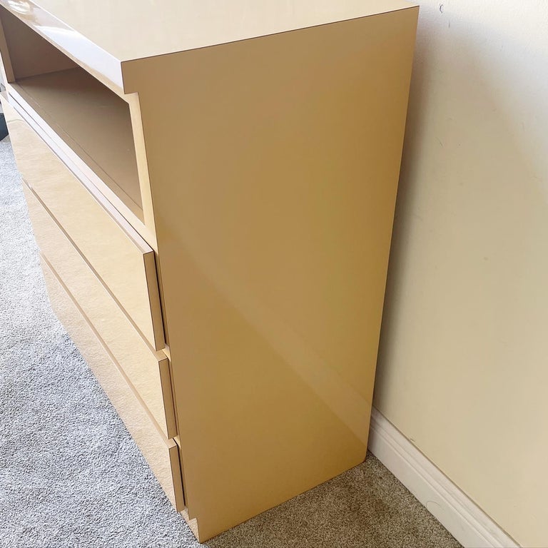 Postmodern Peach Lacquer Laminate Highboy Dresser 3 Drawers For Sale at ...