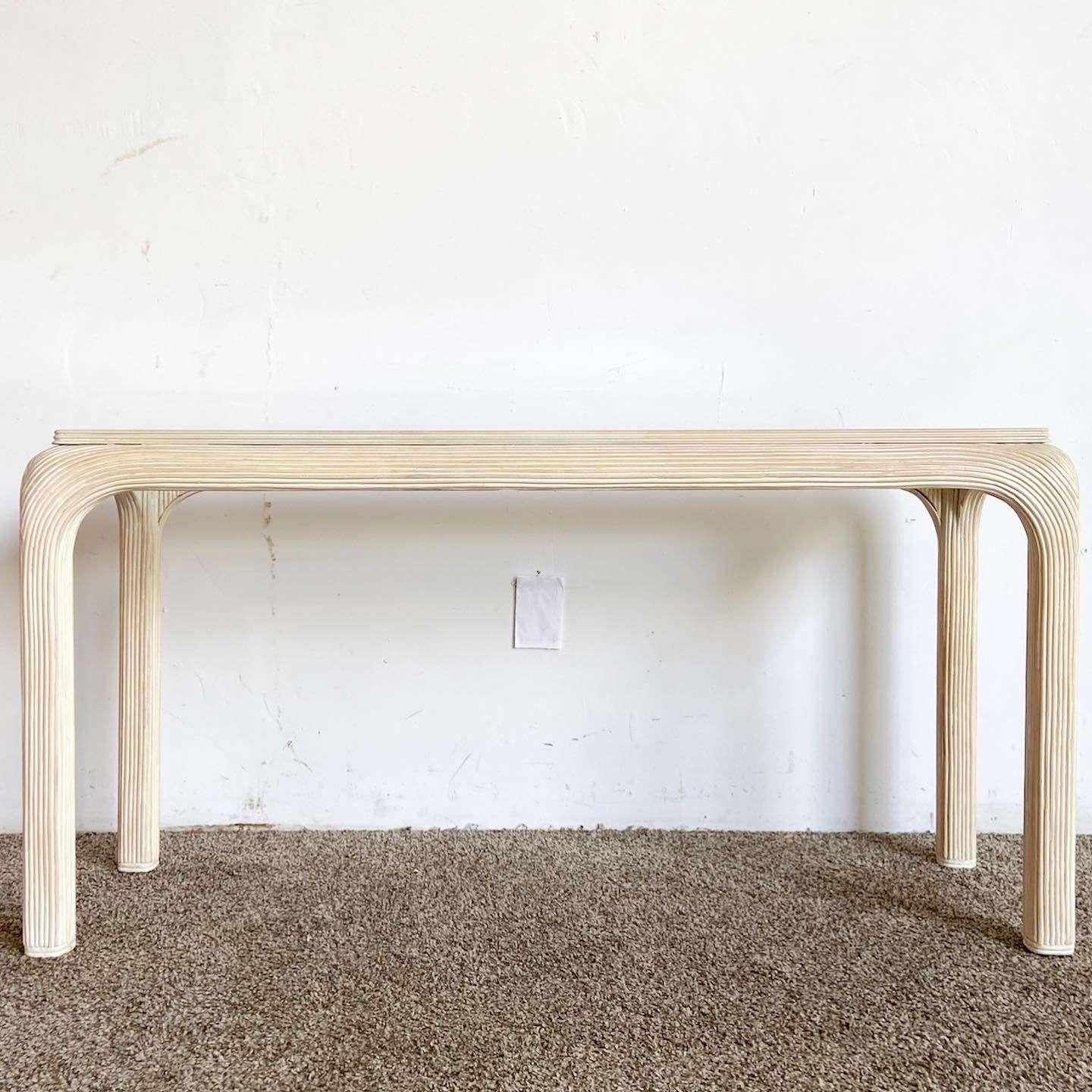 Postmodern Pencil Reed Beveled Glass Console Table For Sale at 1stDibs