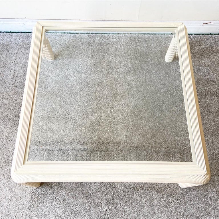 Postmodern Pencil Reed Beveled Glass Top Coffee Table For Sale at 1stDibs