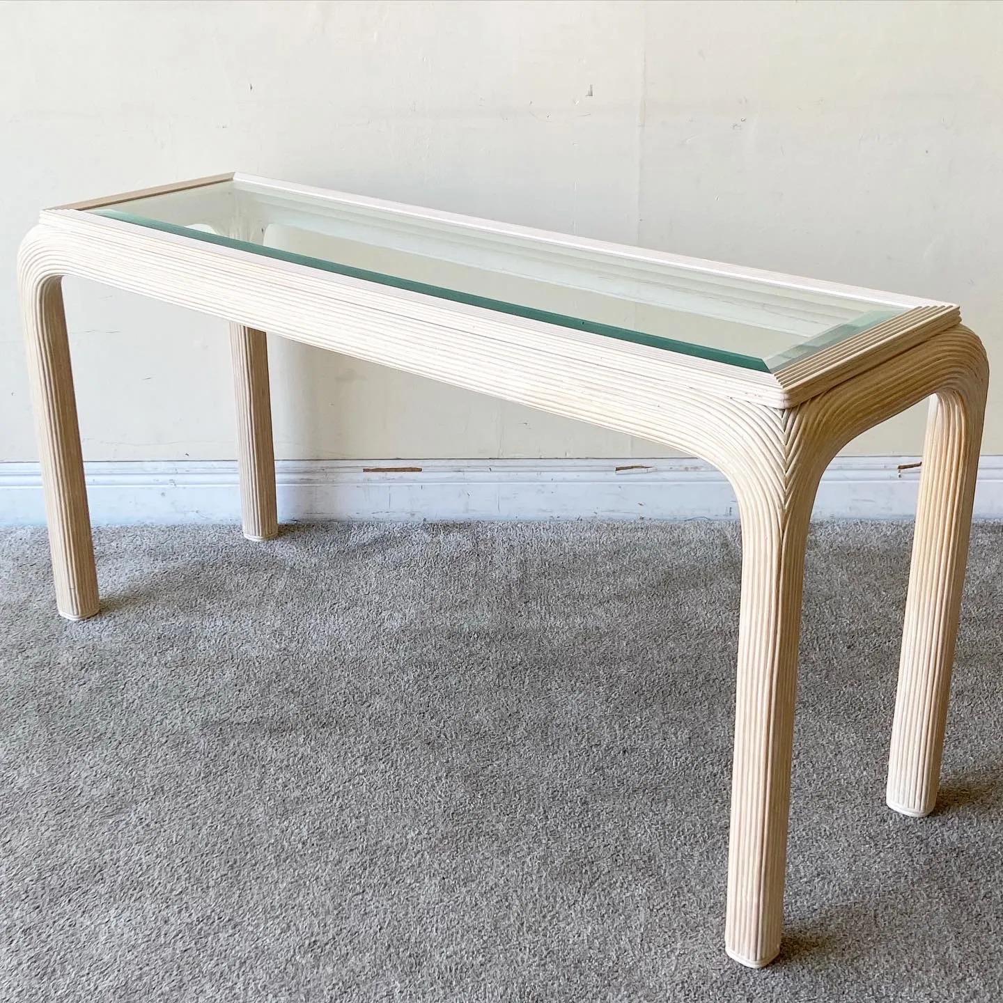 Postmodern Pencil Reed Beveled Glass Top Console Table, 1980s For Sale ...