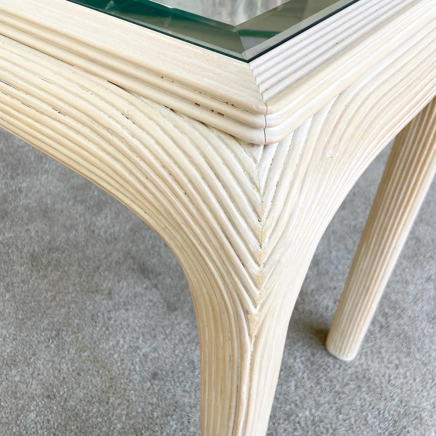 Postmodern Pencil Reed Beveled Glass Top Console Table, 1980s For Sale ...