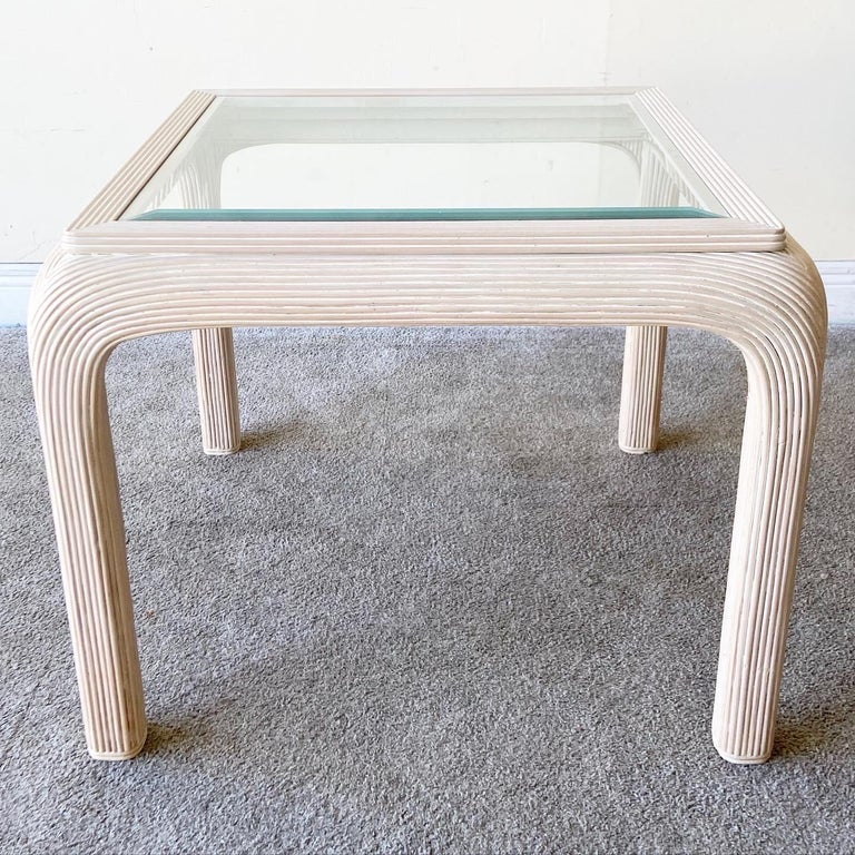 Postmodern Pencil Reed Beveled Glass Top Side Table For Sale at 1stDibs