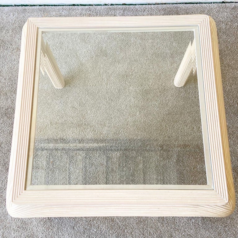 Postmodern Pencil Reed Beveled Glass Top Side Table For Sale at 1stDibs