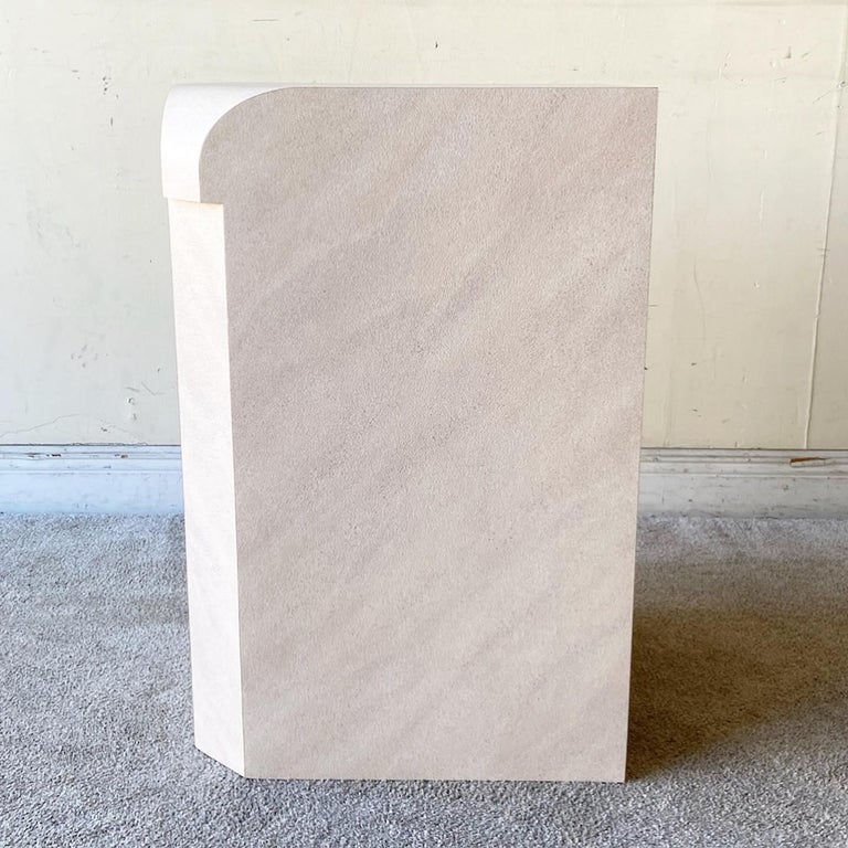 Postmodern Pink and Lavender Wash Laminate Waterfall Corner Table For ...