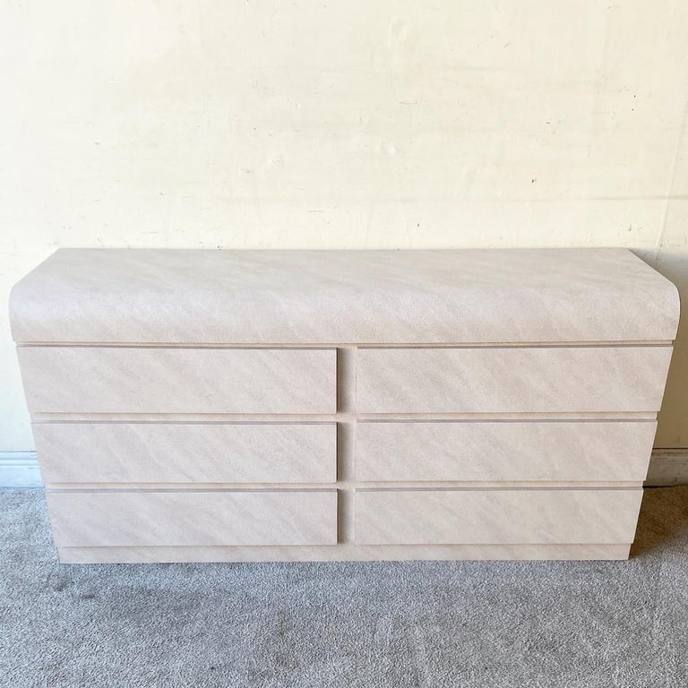Postmodern Pink and Lavender Wash Laminate Waterfall Dresser, 6 Drawers ...