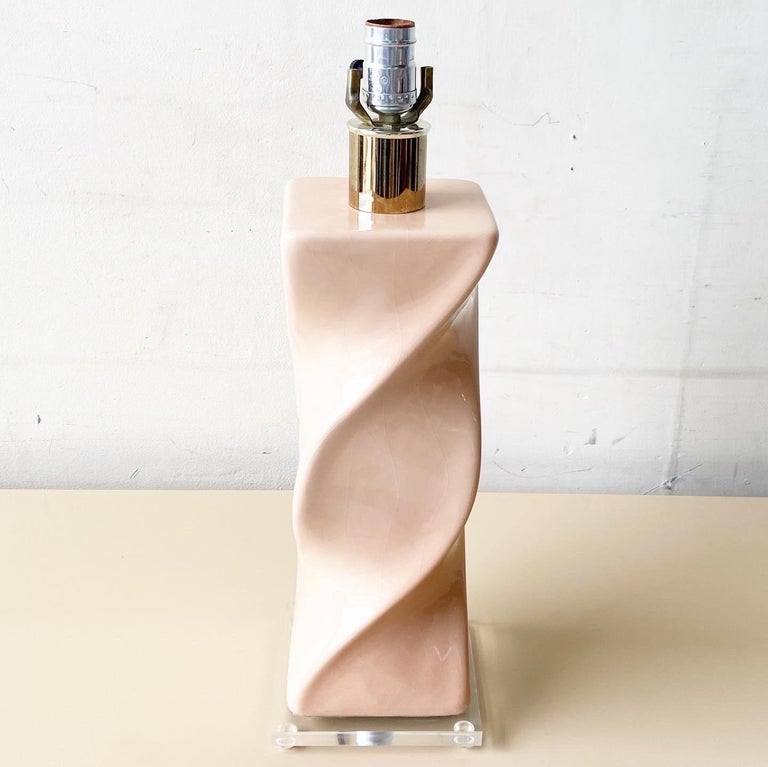 Postmodern Pink Ceramic and Lucite Swirled Table Lamp For Sale at 1stDibs