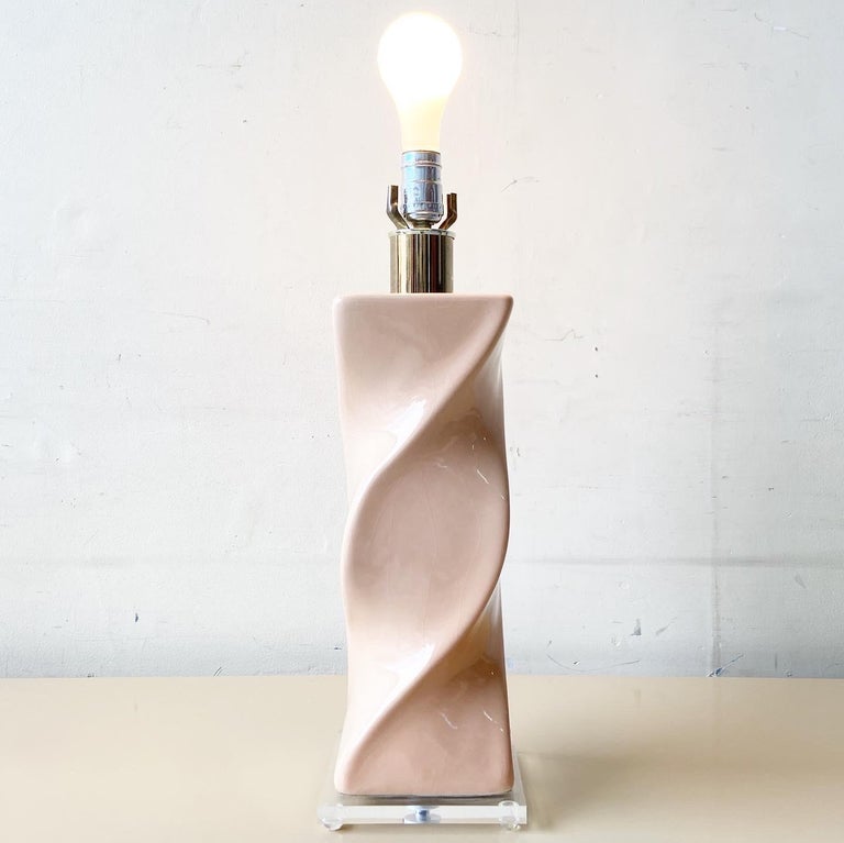 Postmodern Pink Ceramic and Lucite Swirled Table Lamp For Sale at 1stDibs