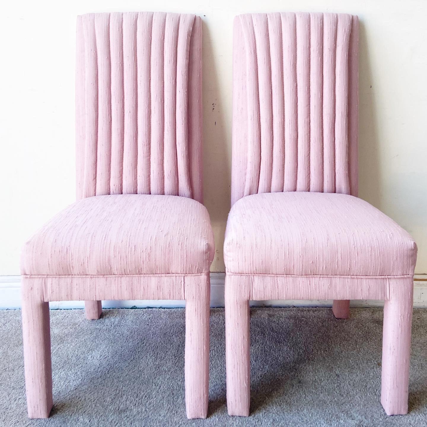 Postmodern Pink Channel Back Parsons Dining Chairs - Set of 4 For Sale ...