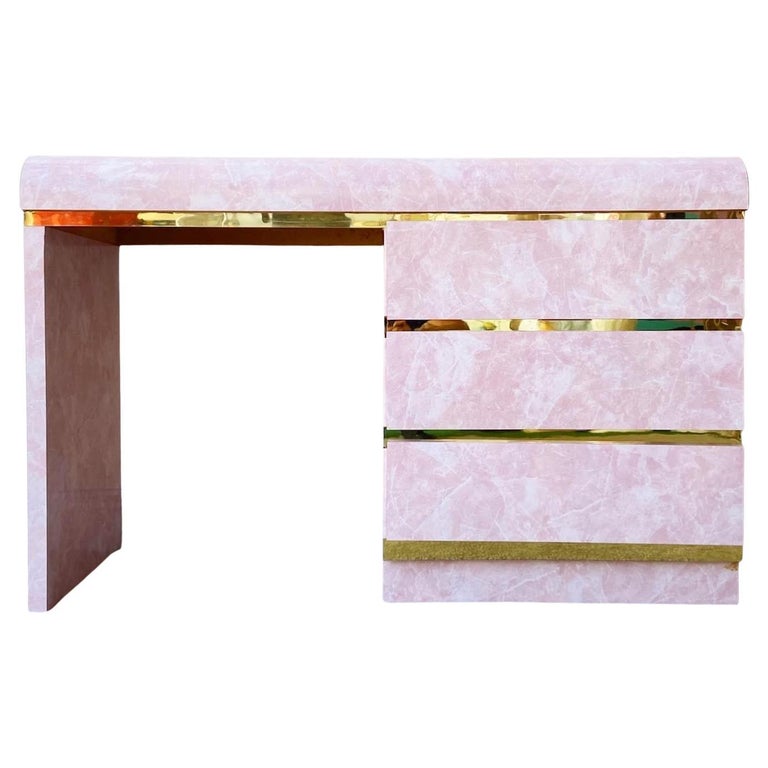 Postmodern Pink Faux Marble Laminate Waterfall Desk For Sale at 1stDibs