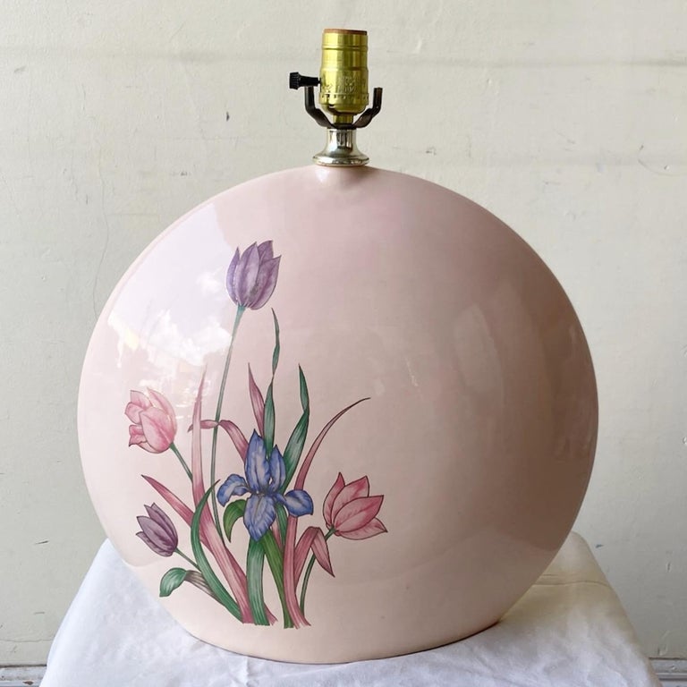 Postmodern Pink Floral Ceramic Table Lamp For Sale at 1stDibs