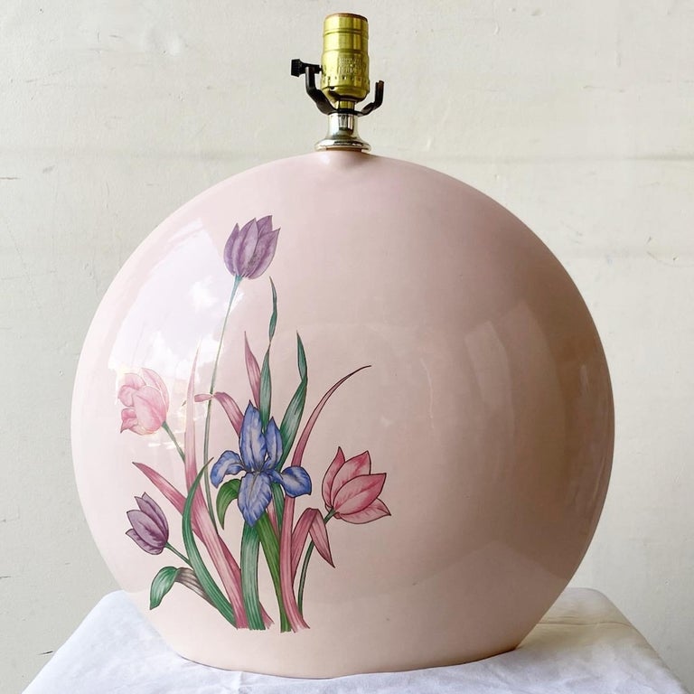 Postmodern Pink Floral Ceramic Table Lamp For Sale at 1stDibs
