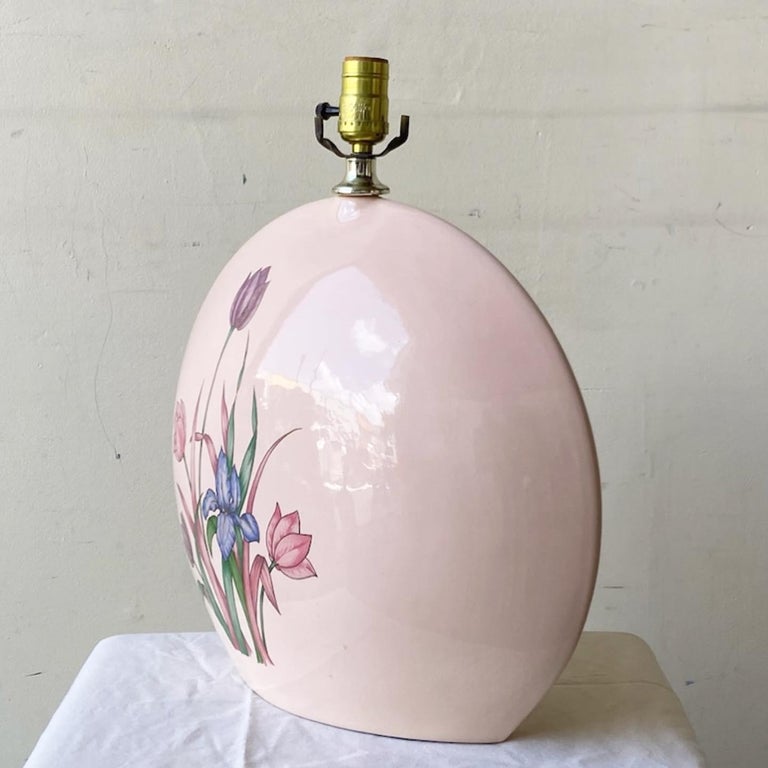 Postmodern Pink Floral Ceramic Table Lamp For Sale at 1stDibs