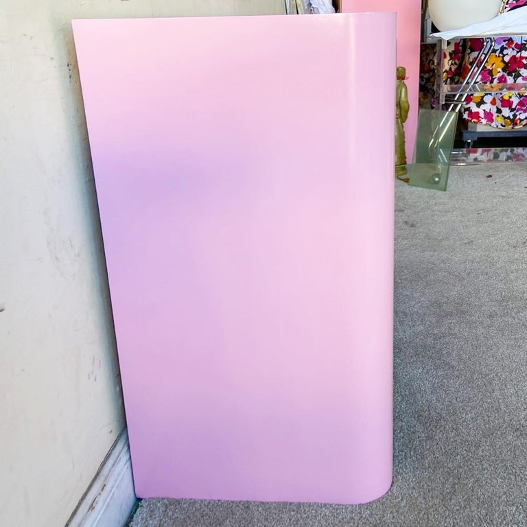 Postmodern Pink Lacquer Credenza with Faux Stone Doors For Sale at 1stDibs