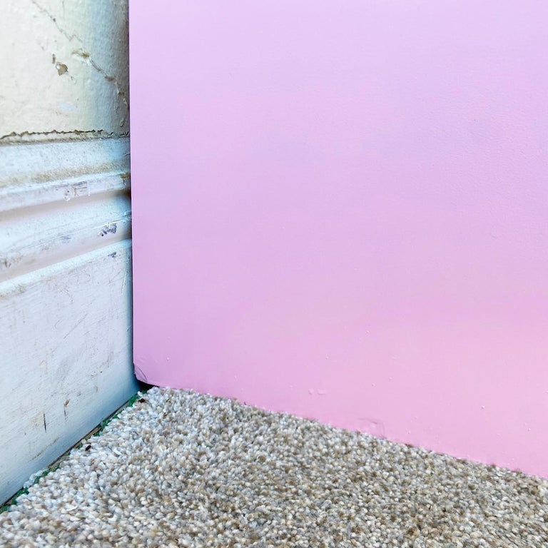 Postmodern Pink Lacquer Credenza with Faux Stone Doors For Sale at 1stDibs