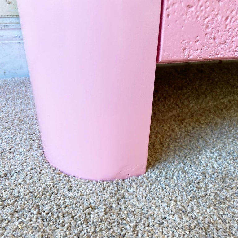 Postmodern Pink Lacquer Credenza with Faux Stone Doors For Sale at 1stDibs
