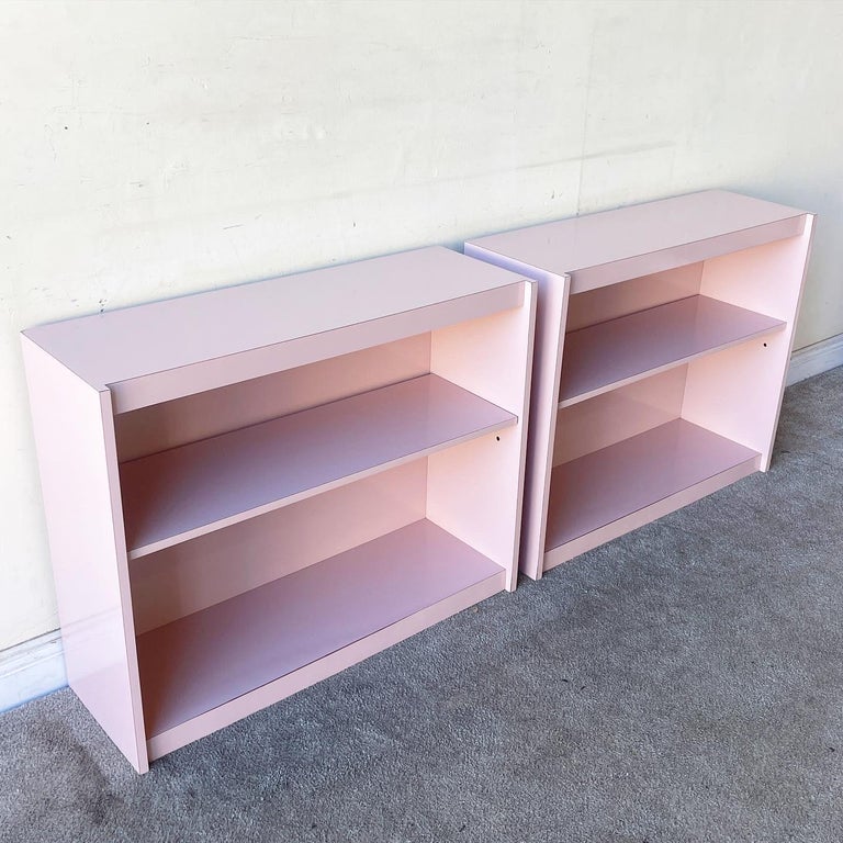 Postmodern Pink Lacquer Laminate Bookshelves, Pair For Sale at 1stDibs
