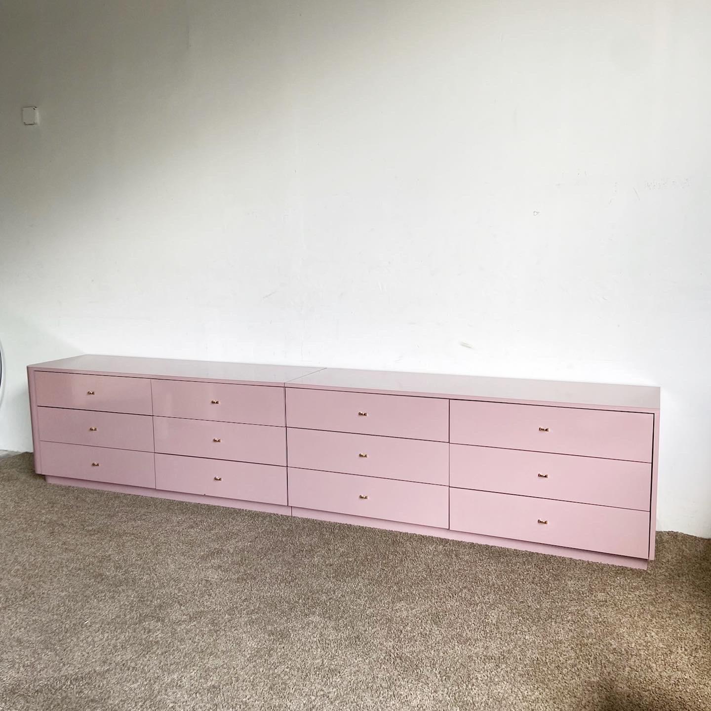Postmodern Pink Lacquer Laminate Dresser Set - 12 Drawers For Sale at ...