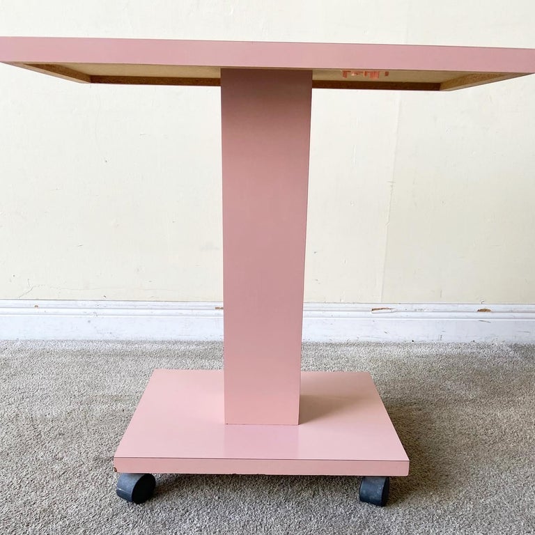 Postmodern Pink Lacquer Laminate Rolling Side Table at 1stDibs | pink ...